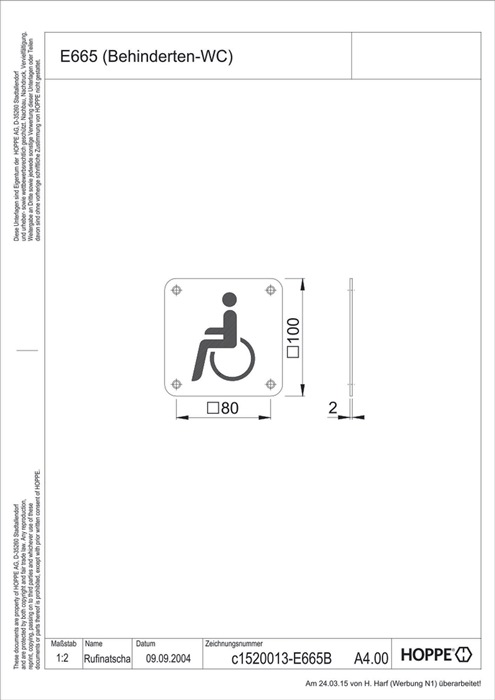 Hinweisschild E665 Behinderten-WC F69 Edelstahl matt m.Piktogramm ...