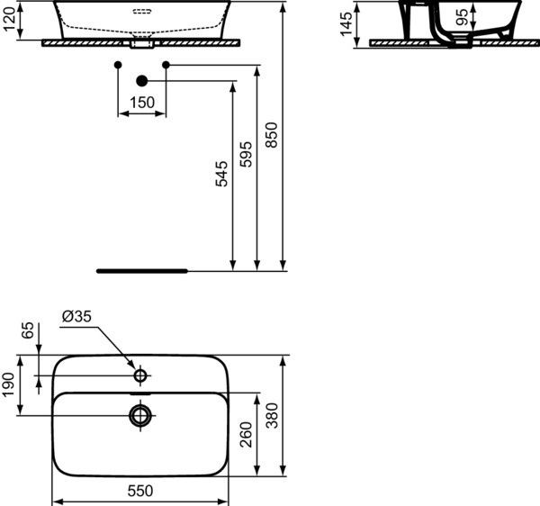 Aufsatzwaschtisch Ipalyss seidenweiß 550x380x145mm 1 Hahnloch, mit ...