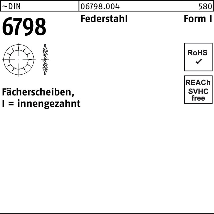 Fächerscheibe DIN 6798 Form I innengezahnt I 8,4 Federstahl 2000 Stück