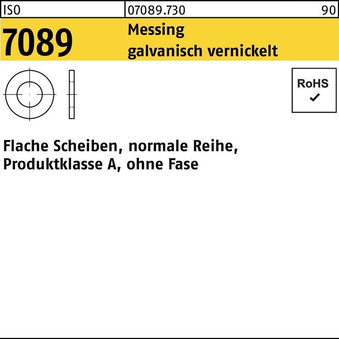 Unterlegscheibe ISO 7089 o.Fase 4 Messing galvanisch vernickelt 1000 ...