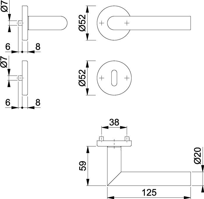 Rosettengarnitur Amsterdam E1400Z/42KV/42KVS Edelstahl F69 rund OB DIN ...