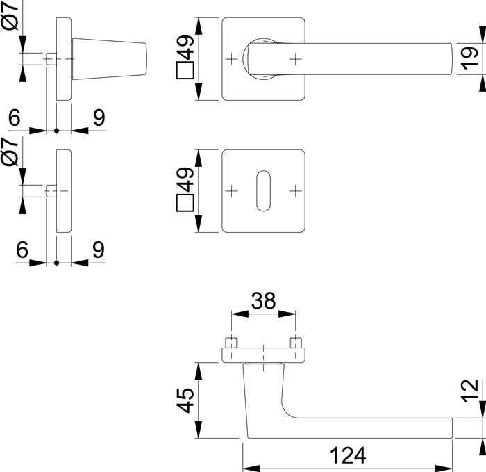 Rosettengarnitur Dallas M1643/843KV/843KVS Messing F96-1-R quadratisch ...